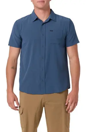O'Neill Trvlr Perforated Performance Short Sleeve Button Up Shirt - Dark Slate