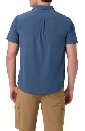 O'Neill Trvlr Perforated Performance Short Sleeve Button Up Shirt - Dark Slate