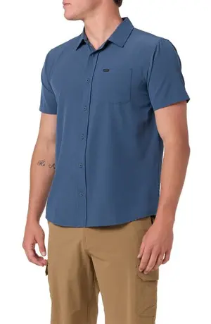 O'Neill Trvlr Perforated Performance Short Sleeve Button Up Shirt - Dark Slate