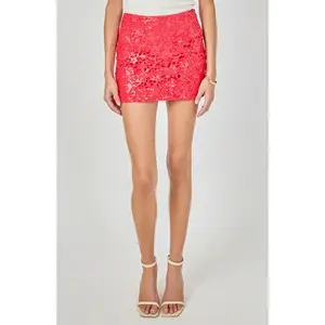 Endless Rose Appliqué Sequin Lace Mini Skirt - Red