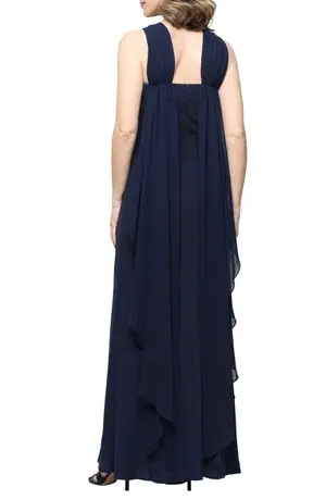 Alex Evenings Metallic Knit Halter Gown