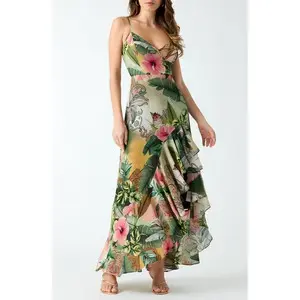 Guess Tracie Tropical Print High-low Dress - Green Multi