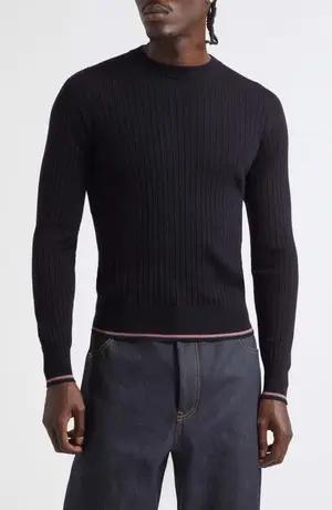 Thom Browne Tipped Wool Blend Rib Sweater - Navy