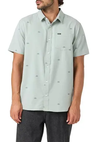 O'Neill Light Check Geo Standard Fit Short Sleeve Stretch Button-up Shirt - Sage