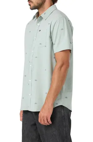 O'Neill Light Check Geo Standard Fit Short Sleeve Stretch Button-up Shirt - Sage