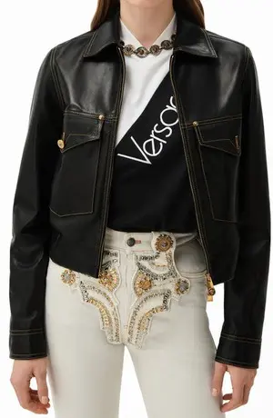 Versace Piuma Lambskin Leather Jacket