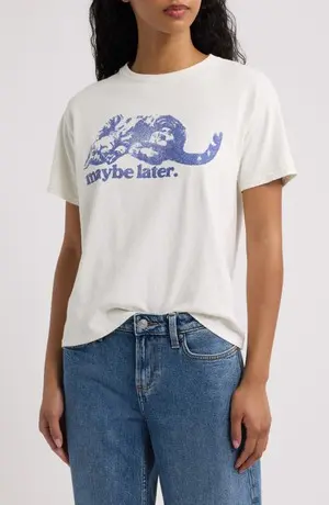 BDG URBAN OUTFITTERS Maybe Later" Cat Graphic T-shirt - Ecru
