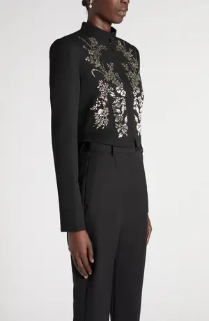 Alexander McQueen Beaded Floral Hook & Eye Wool Jacket