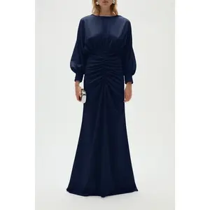 Amsale Pebble Crepe Gathered Gown - Navy