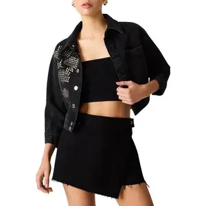 Steve Madden Dove Studded Cropped Jacket - Washed Black