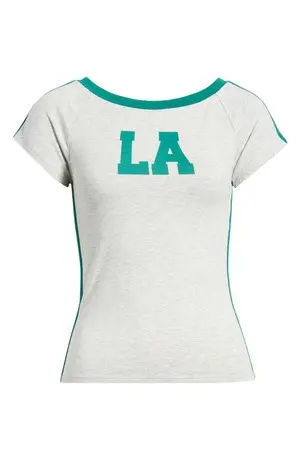 VINYL ICONS Off-the-shoulder Graphic Ringer T-shirt