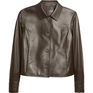 FERRAGAMO Boxy Lambskin Leather Jacket - Expresso/espresso