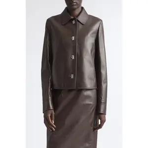FERRAGAMO Boxy Lambskin Leather Jacket With Gancio Turnlock Closures - Expresso/espresso