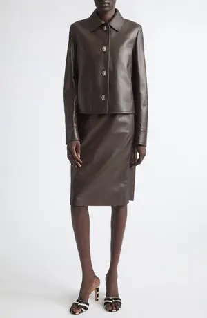 FERRAGAMO Boxy Lambskin Leather Jacket With Gancio Turnlock Closures