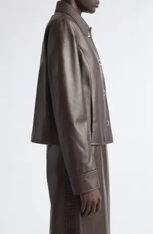 FERRAGAMO Boxy Lambskin Leather Jacket With Gancio Turnlock Closures