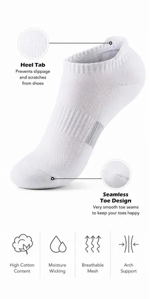 ZILPU Cushioned Performance Athletic Ankle Socks 5-pack