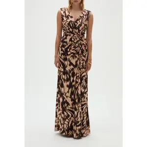 Amsale Printed Satin Jersey Dress - Apricot-multi