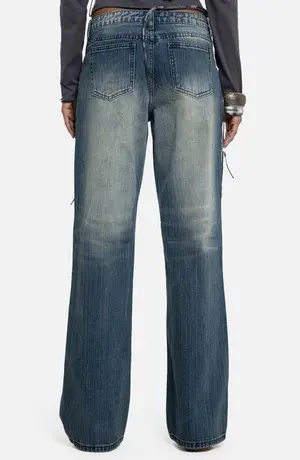 JADED LONDON Hunter Mirror Embellished Low Rise Wide Leg Jeans