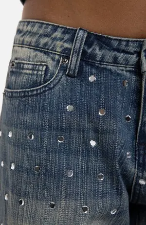 JADED LONDON Hunter Mirror Embellished Low Rise Wide Leg Jeans