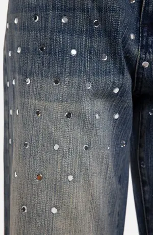 JADED LONDON Hunter Mirror Embellished Low Rise Wide Leg Jeans