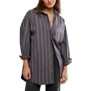 Free People Freddie Striped Cotton Shirt - Grey Combo