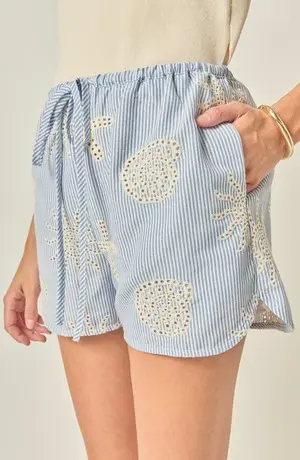 English Factory Striped Floral Eyelet Shorts
