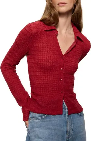 Sanctuary Juno Textured Button-up Top - Red Berry