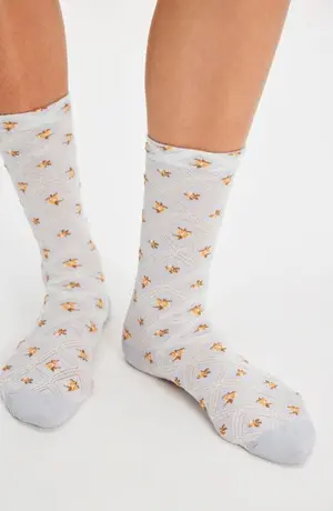 Free People Floral Jacquard Socks - Blue
