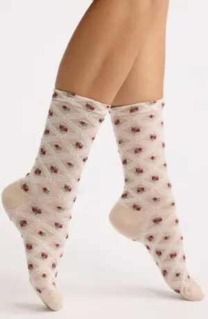 Free People Free People Floral Jacquard Socks Ivory