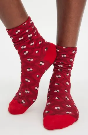 Free People Floral Jacquard Socks - Red
