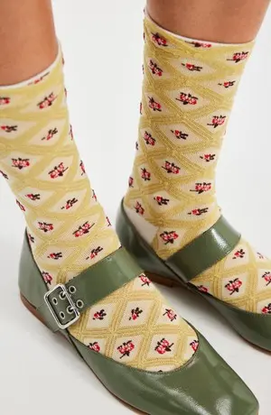 Free People Floral Jacquard Socks - Yellow