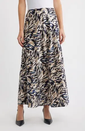 Anne Klein Zebra Print Bias Cut Skirt - Dutch Blue Multi