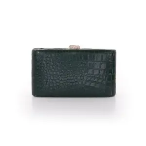 Badgley Mischka Lula Croc Embossed Leather Minaudiere - Emerald