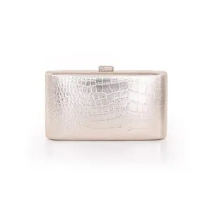 Badgley Mischka Lula Croc Embossed Leather Minaudière - Gold