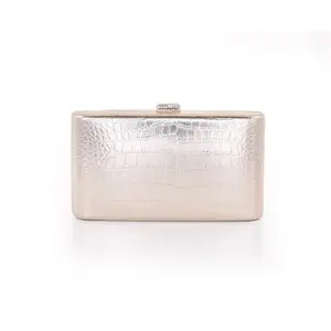 Badgley Mischka Lula Croc Embossed Leather Minaudière - Gold