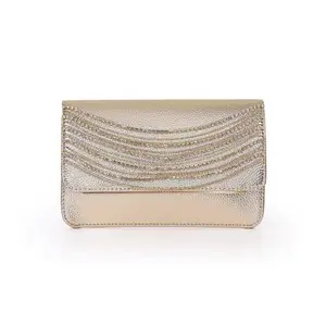 Badgley Mischka Lux Crystal Necklace Faux Leather Envelope - Gold