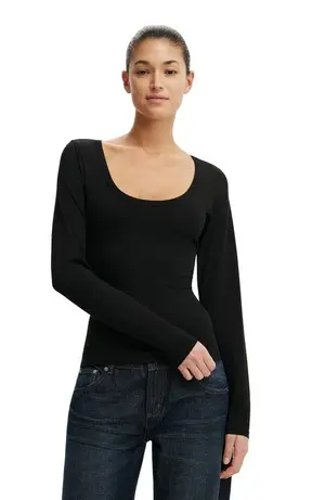 COTTON ON Everyday Smooth Scoop Neck Long Sleeve - Black