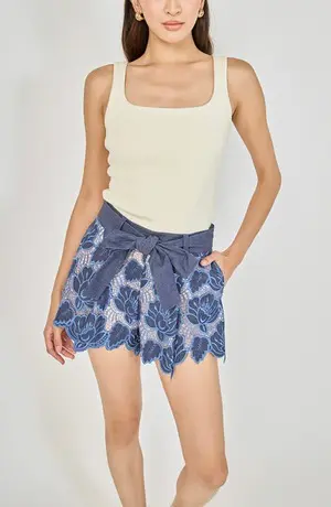 Endless Rose Scalloped Hem Lace High Waist Shorts