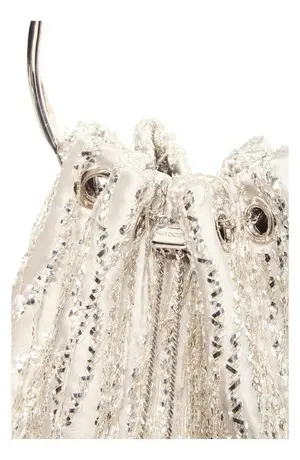 JIMMY CHOO Bon Bon Beaded Fringe Satin Bucket Bag