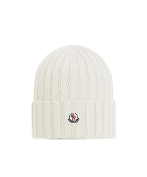Moncler Logo Wool Beanie - White