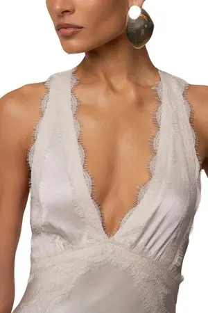 JLUXLABEL Halterneck Lace-trimmed Satin Maxi Dress