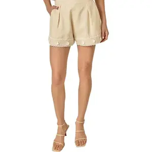 English Factory Floral Detailed Linen Shorts - Light Beige