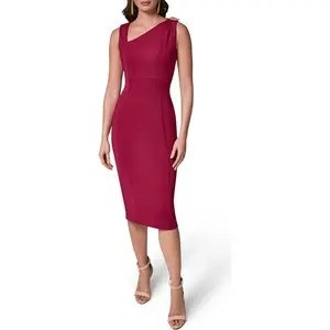 Donna Karan New York Asymmetrical Neckline Sheath Dress - Sangria
