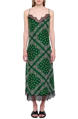 Zadig&Voltaire Respa Silk Bandana Lace Trim Midi Dress - Meadow