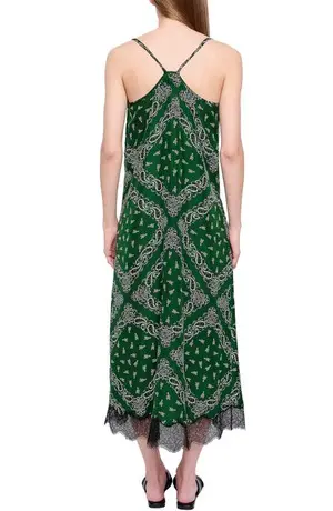 Zadig&Voltaire Respa Silk Bandana Lace Trim Midi Dress - Meadow