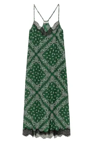 Zadig&Voltaire Respa Silk Bandana Lace Trim Midi Dress - Meadow