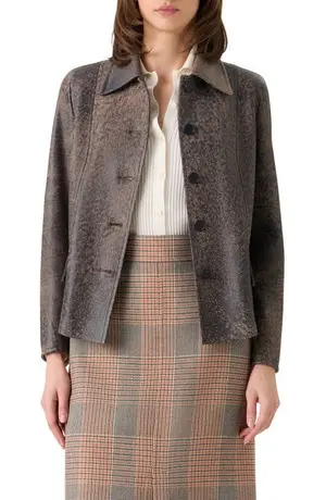 Akris Relaxed Fit Waxed Leather Jacket - Bark