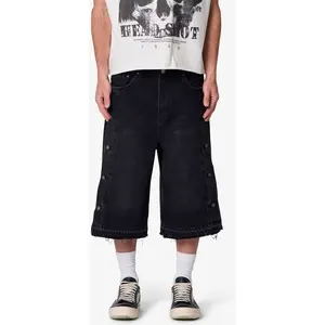 Mnml Ultra Baggy Offset Button Denim Shorts