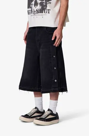 Mnml Ultra Baggy Offset Button Denim Shorts