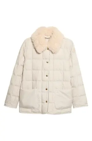 Moncler Cygnes Quilted Down Jacket With Faux Fur Collar - Beige